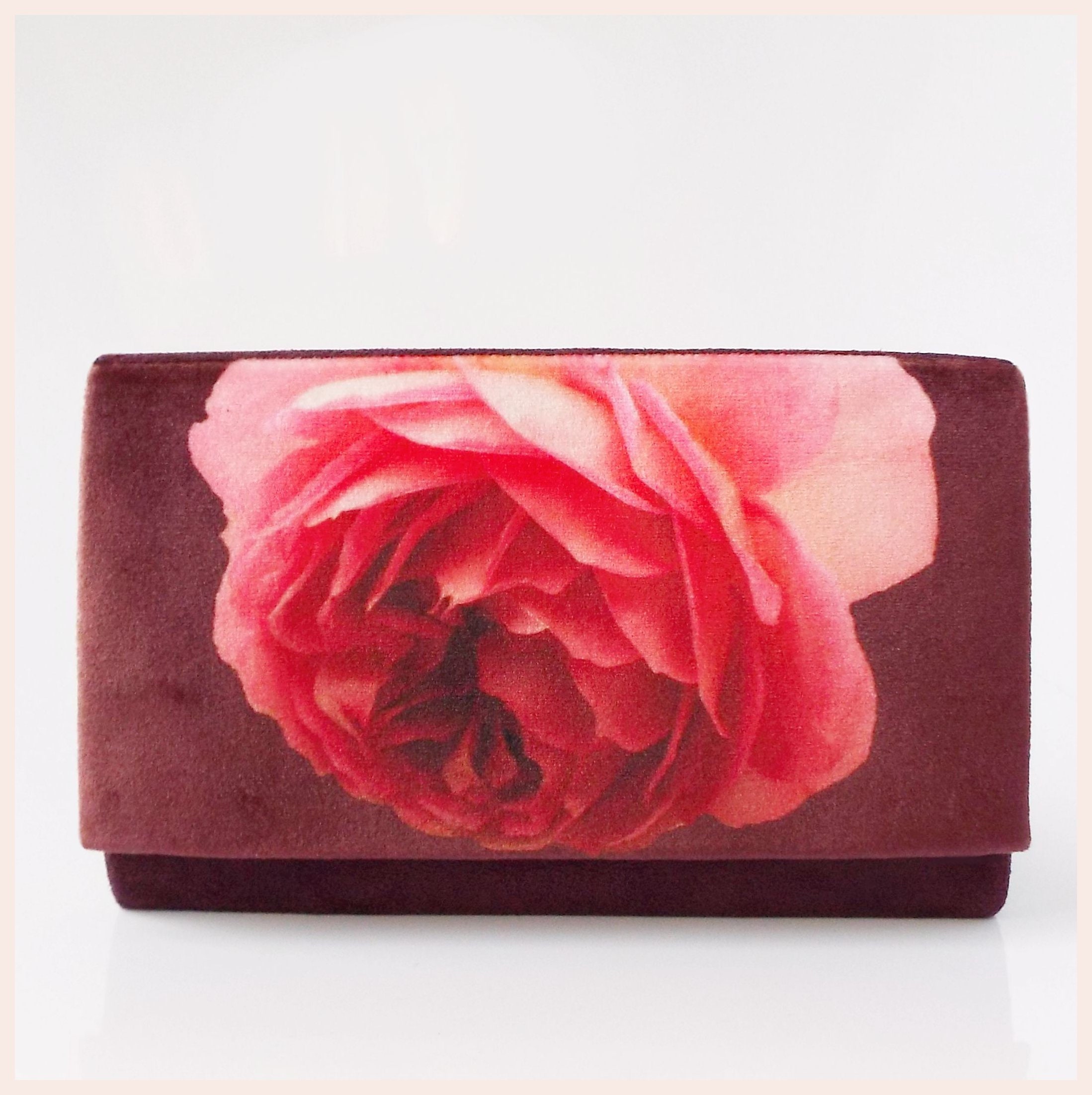 Evening clutch red velvet purse burgundy bag with rose | Etsy