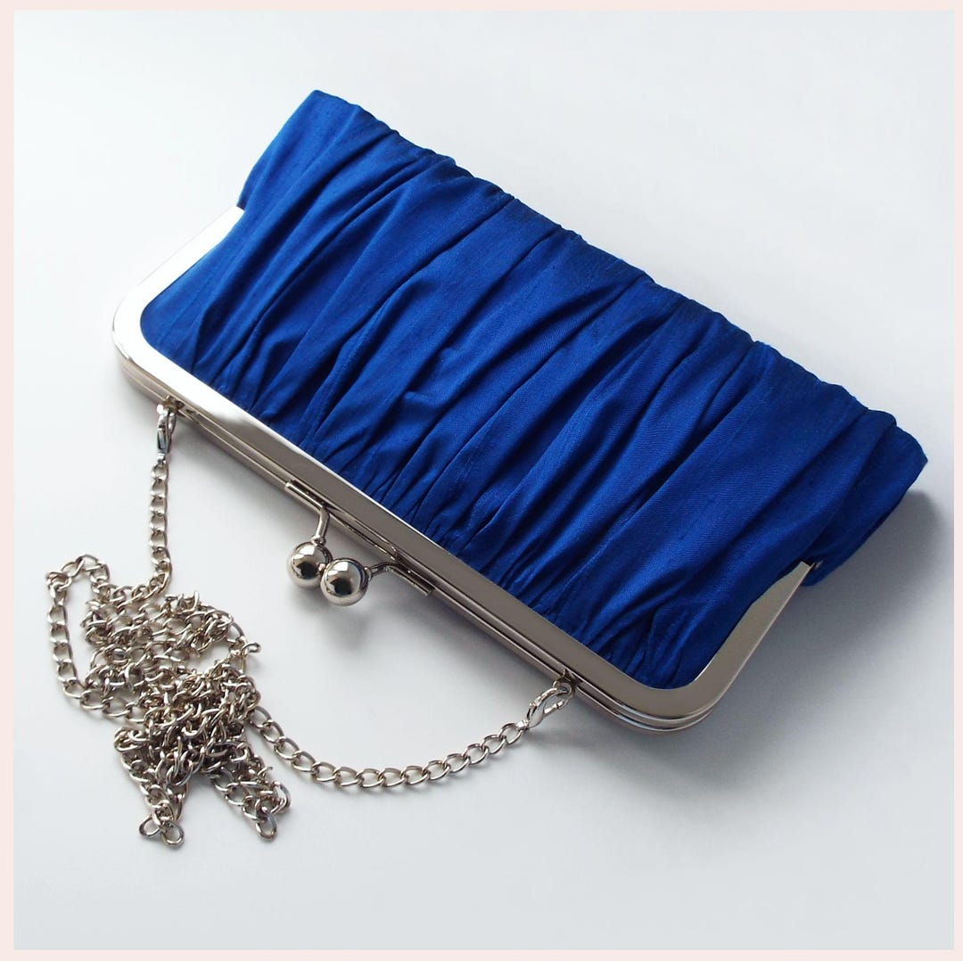Wedding Clutch, Royal Blue or Cornflower Evening Bag, Ruched Silk Purse ...
