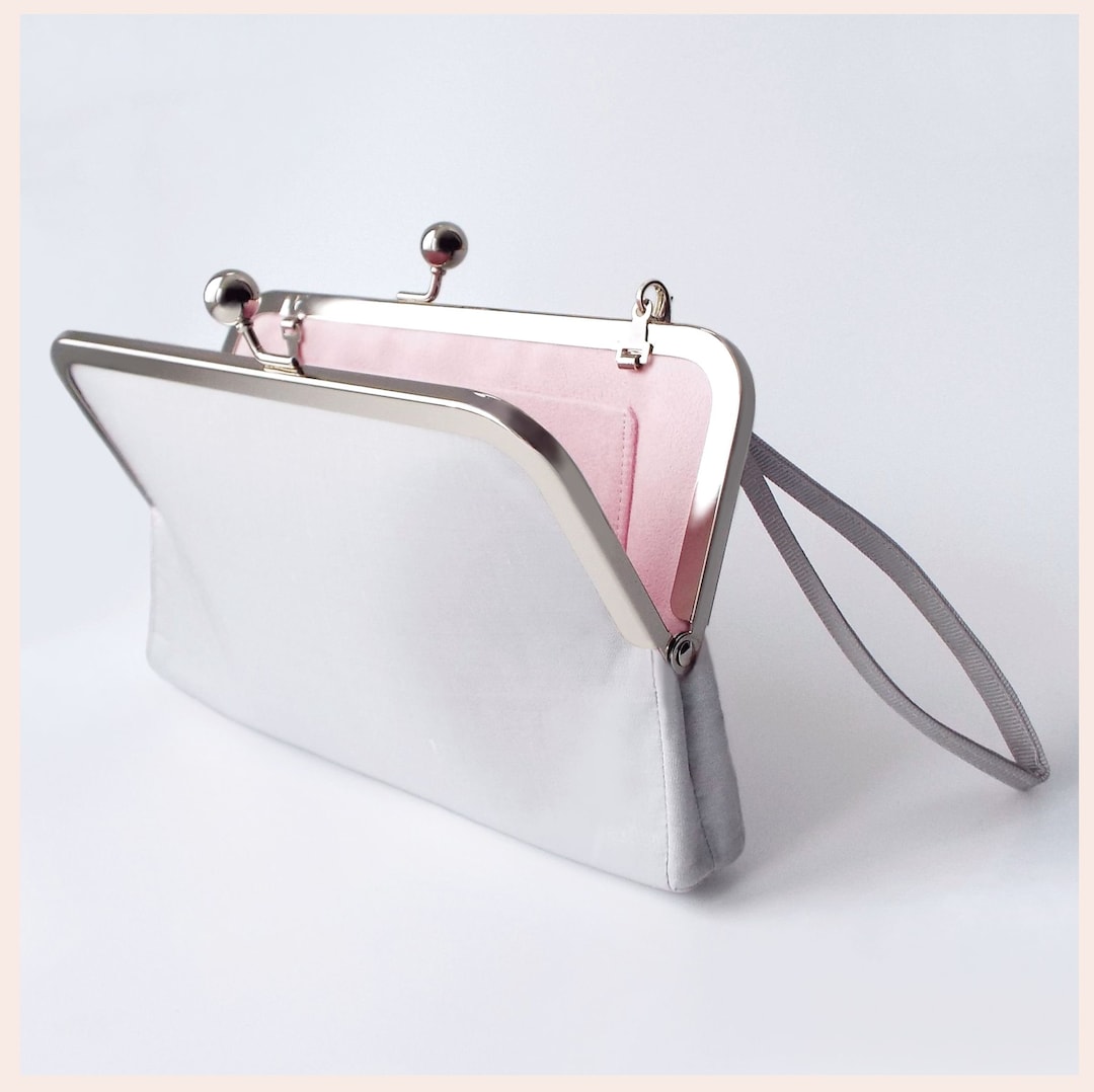 Silver Wedding Clutch Bag With Wristlet or Chain, Personalised Bridal ...