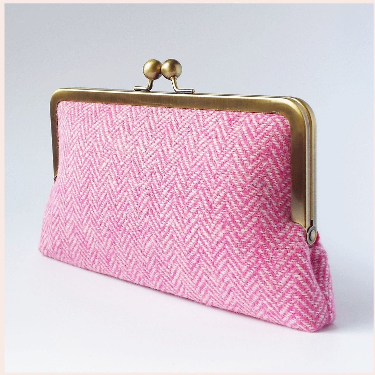 Pink and White Clutch Bag Evening Purse Harris Tweed | Etsy