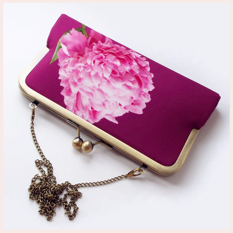 Magenta Clutch Bag, Wedding Guest Clutch With Pink Roses or Peony Print ...