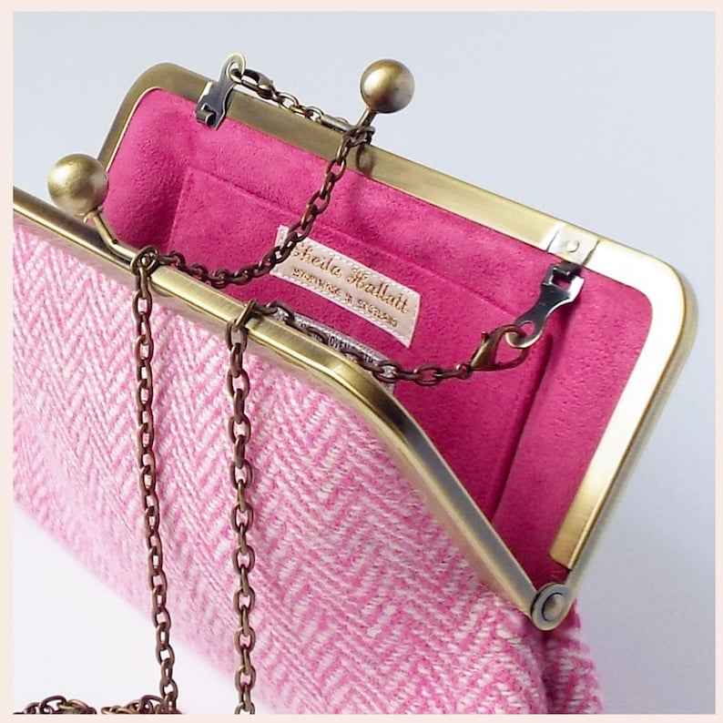 Pink and White Clutch Bag, Evening Purse, Harris Tweed Herringbone ...