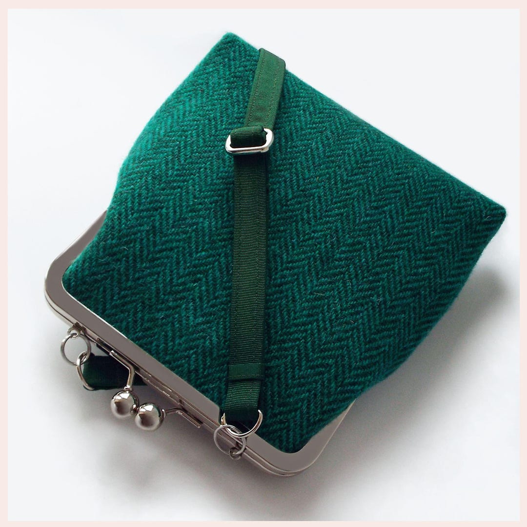 Emerald Green Crossbody Bag, Harris Tweed Messenger Bag, Herringbone ...