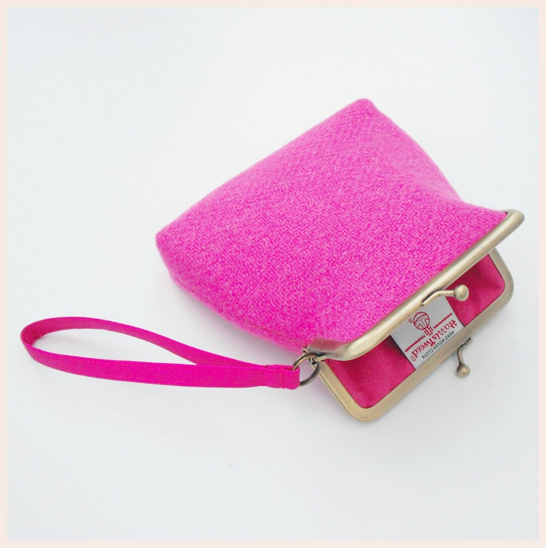 Pink Purse With Wristlet, Harris Tweed Wool Coin and Card Purse ...