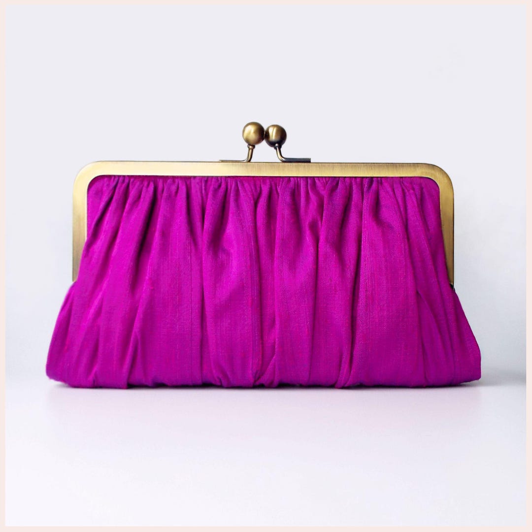 Magenta Pink Silk Clutch Bag, Handmade Evening Purse - Etsy