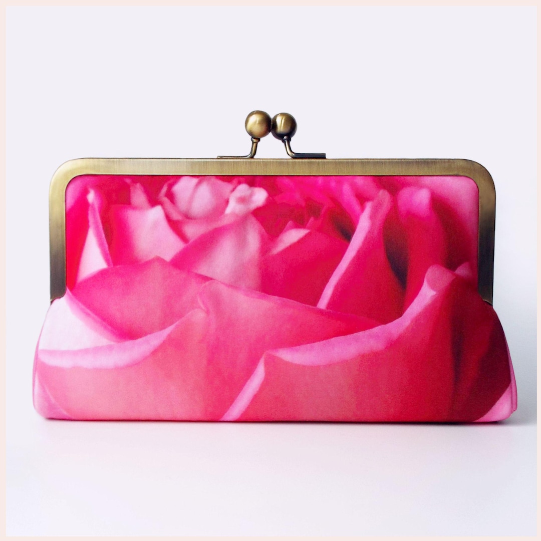 Pink Clutch Bag, Floral Evening Purse, Hot Pink Wedding Clutch ...