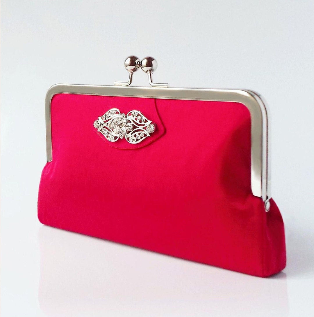 Red Evening Bag, Art Nouveau Clutch Purse With Sparkly Diamante ...