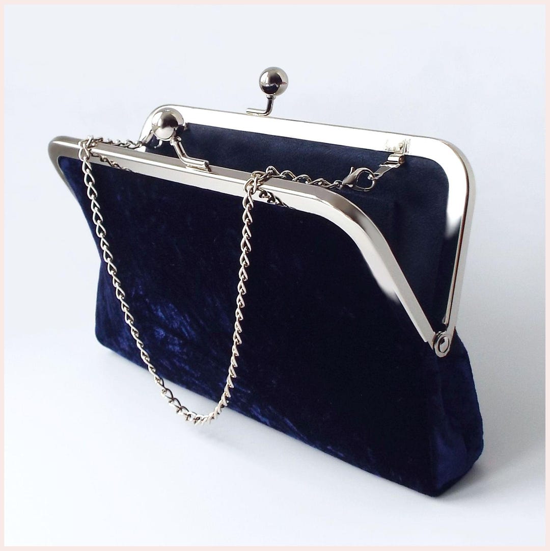 Navy Velvet Evening Bag, Midnight Blue Clutch Purse, Personalised Gift ...