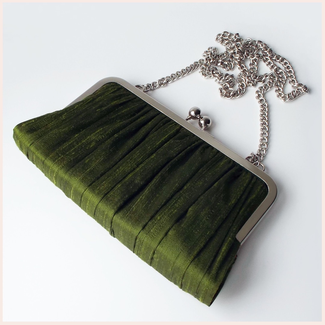 Chartreuse Green Evening Clutch Bag With Shoulder Chain, Wedding Purse ...