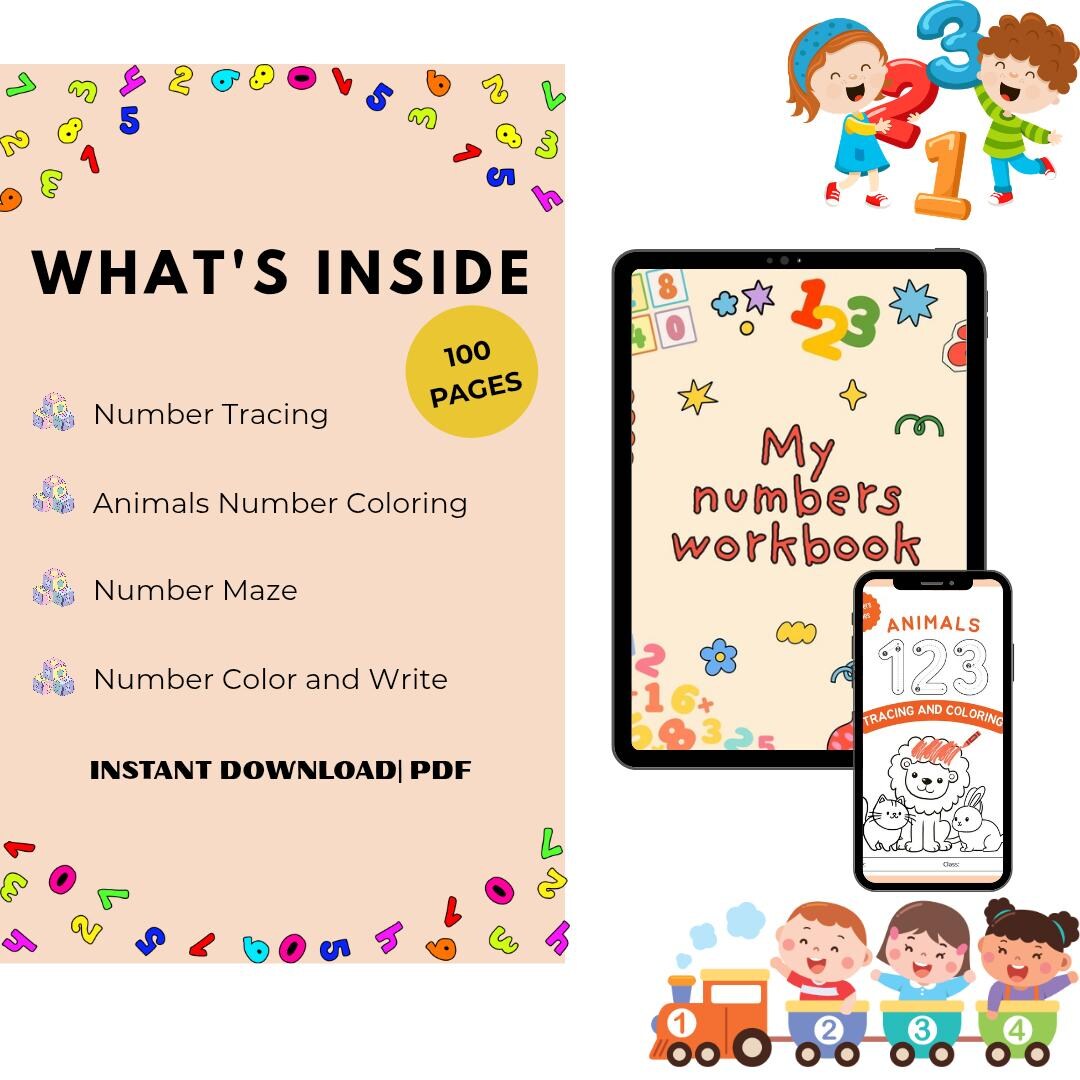 Number Tracing and Coloring Workbook | 100-page Printable PDF for ...