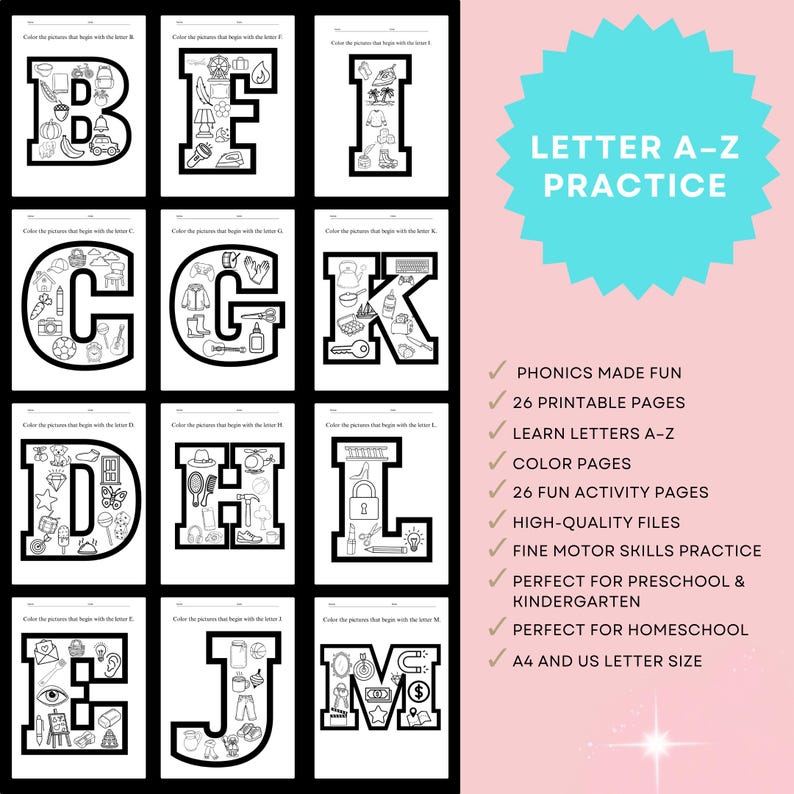 Alphabet Worksheets A–Z | 26 Printable Coloring Pages | Preschool and ...