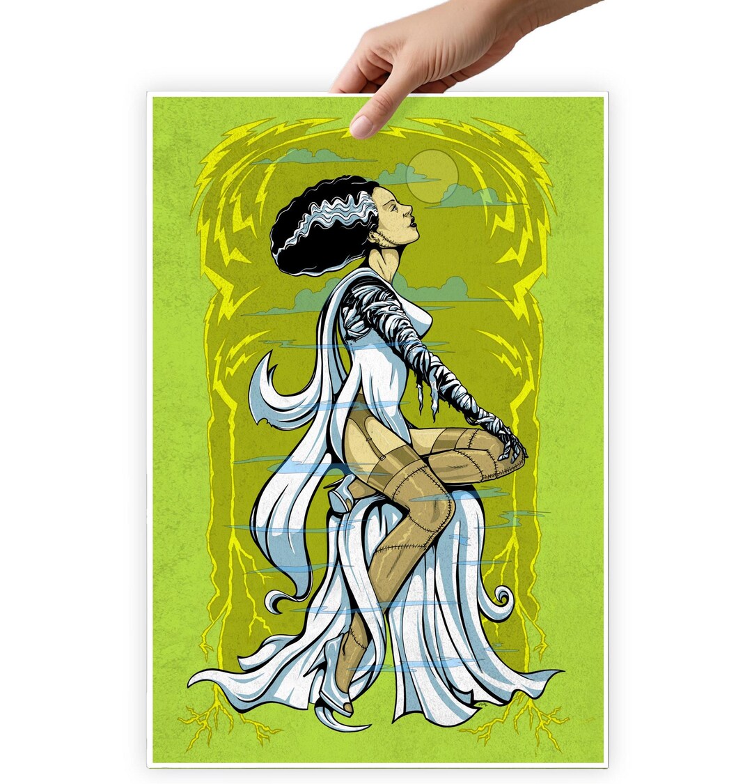 Art Deco Bride of Frankenstein Pinup Print Bold Colors & Stitched ...