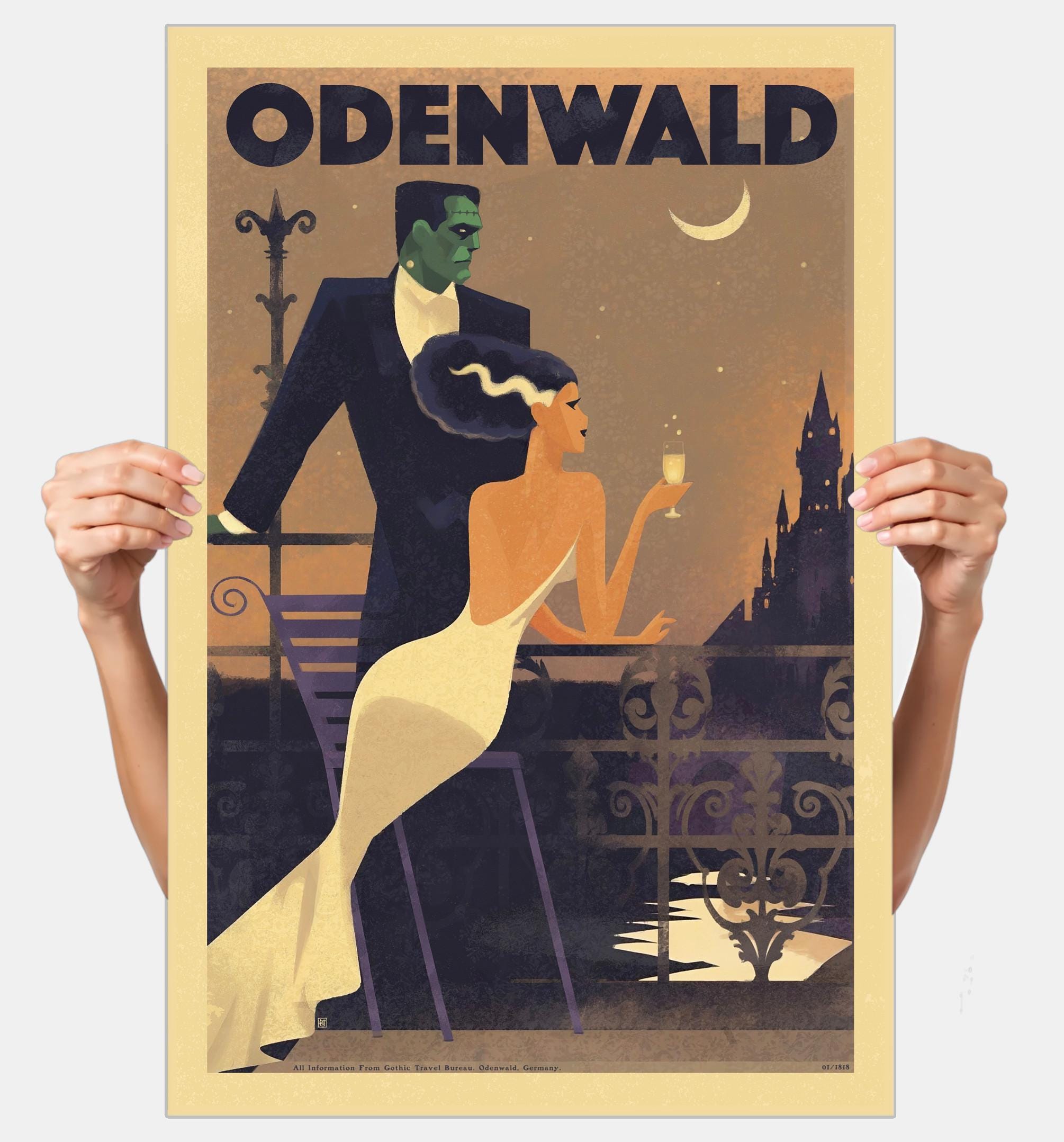 Vintage Frankenstein Frank and Bride Travel Poster: Gothic Horror Wall ...