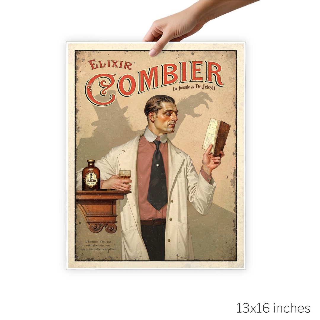 1930s Dr. Jekyll Combier Parody Satin Signed Art Print - Vintage Elixir Ad With Mr. Hyde Twist ...