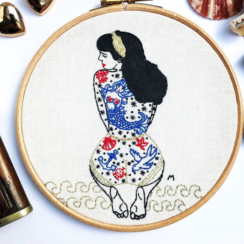 Modern Embroidery Pattern, Pre-printed on Fabric With Tutorial (in ...