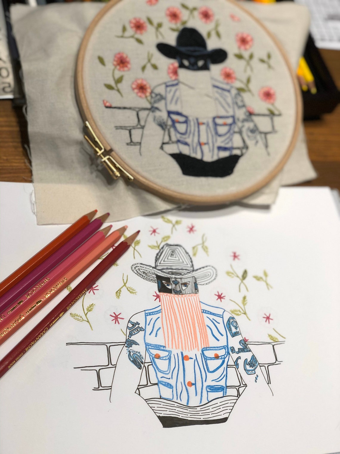 Modern Embroidery Pattern, Pre-printed on Fabric With Tutorial (english ...