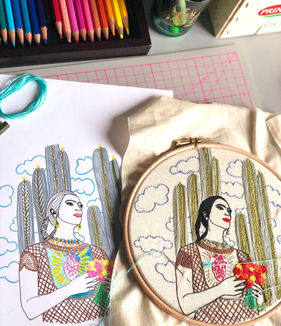 Modern Embroidery Pattern Pre-printed on Fabric With Tutorial | Etsy