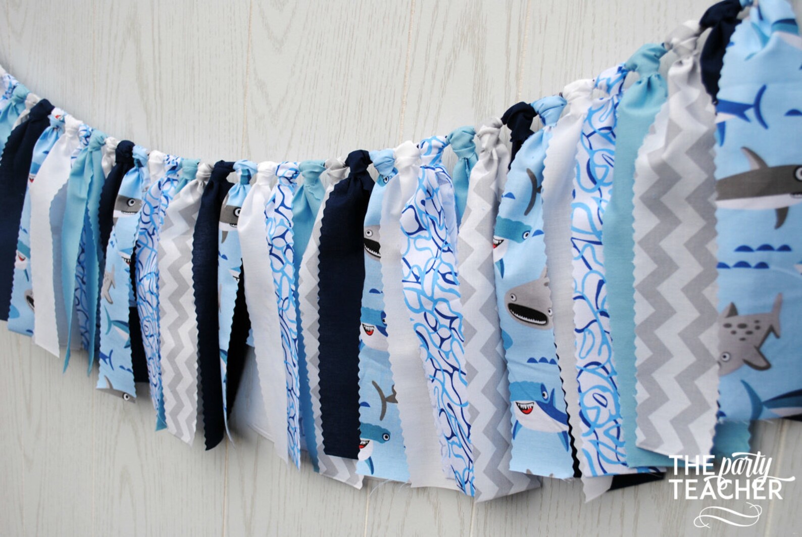 Shark Fabric Bunting: Ocean Colors, Birthday Party Decor, Photo Prop - Etsy