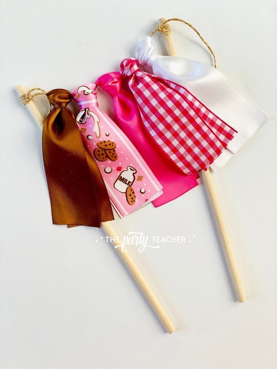 Pink Milk & Cookies Cake Topper, Ribbon Cake Topper, Milk Cookies ...