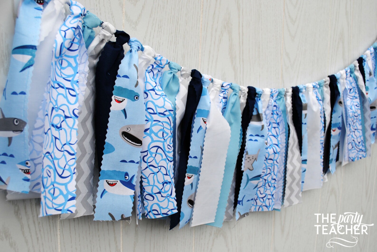Shark Fabric Bunting: Ocean Colors, Birthday Party Decor, Photo Prop - Etsy