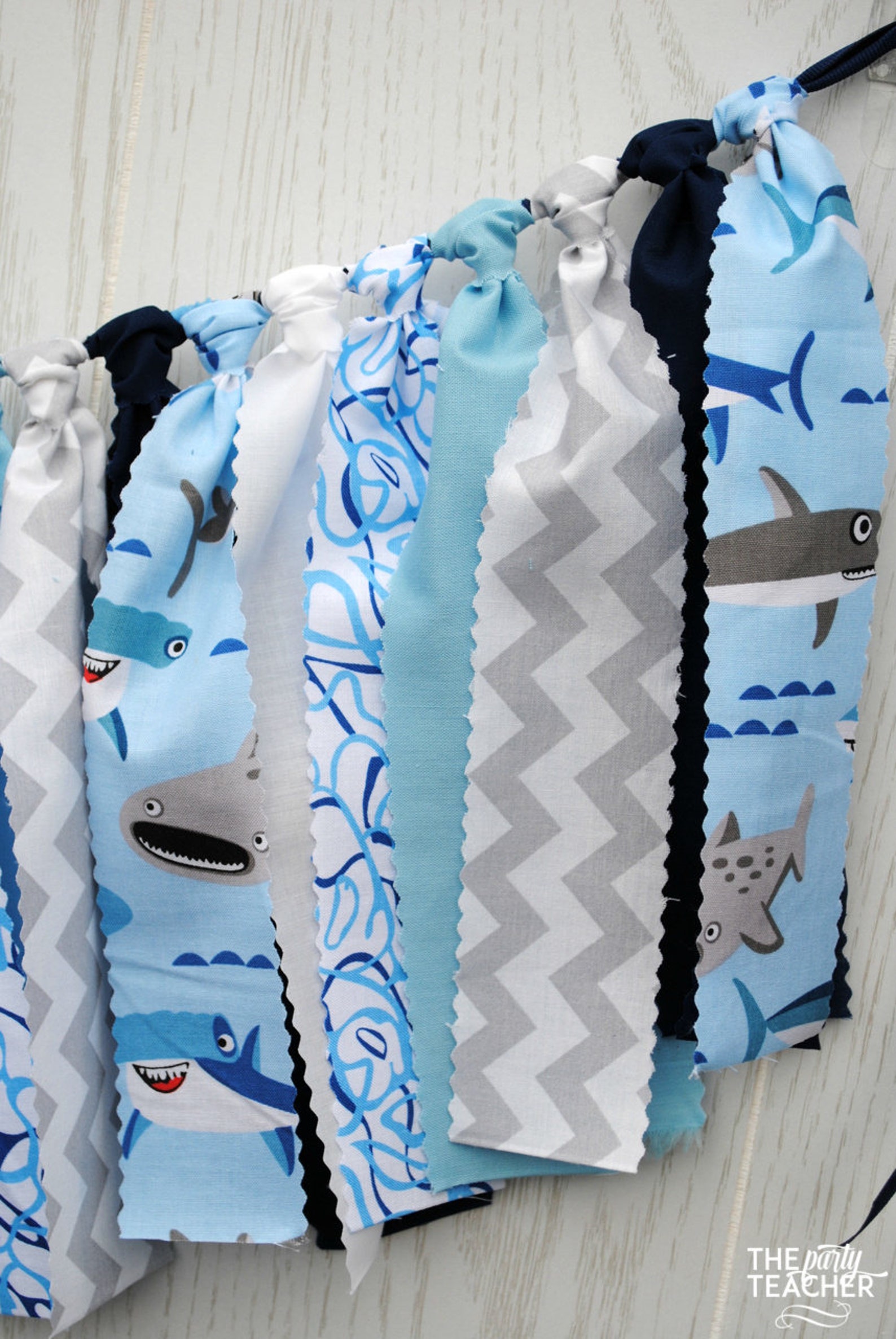 Shark Fabric Bunting: Ocean Colors, Birthday Party Decor, Photo Prop - Etsy