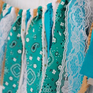 Rustic Teal Fabric Bunting, Rustic Teal Fabric Garland, Rustic Teal ...