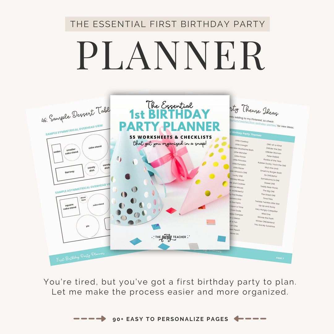 First Birthday Party Planner: 55 Worksheets & Checklists (PDF Instant ...