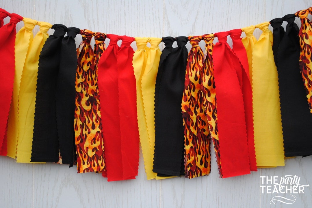 Firefighter Fabric Bunting: Flame Party Garland, Fireman Birthday Decor ...