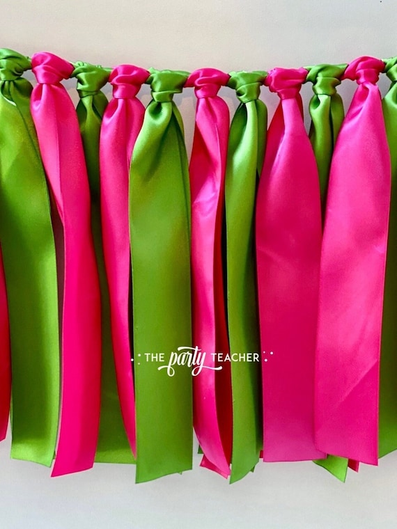 Preppy Pink Green Ribbon Bunting, Preppy Party Garland, Preppy Bunting ...