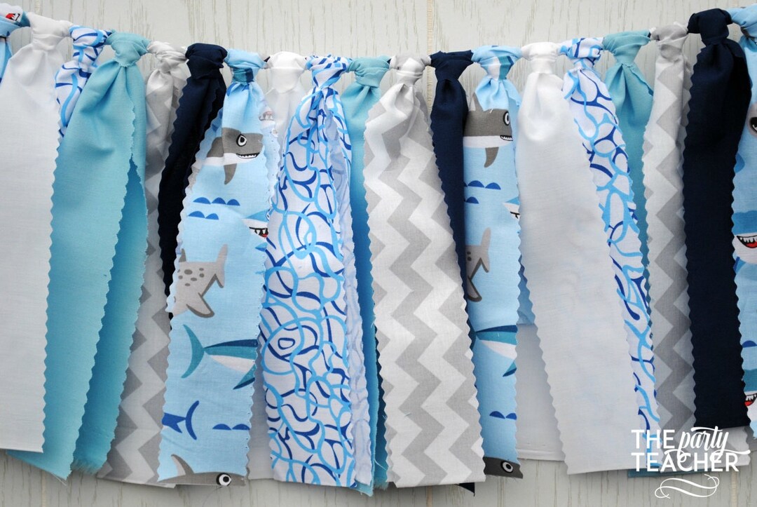 Shark Fabric Bunting: Ocean Colors, Birthday Party Decor, Photo Prop - Etsy