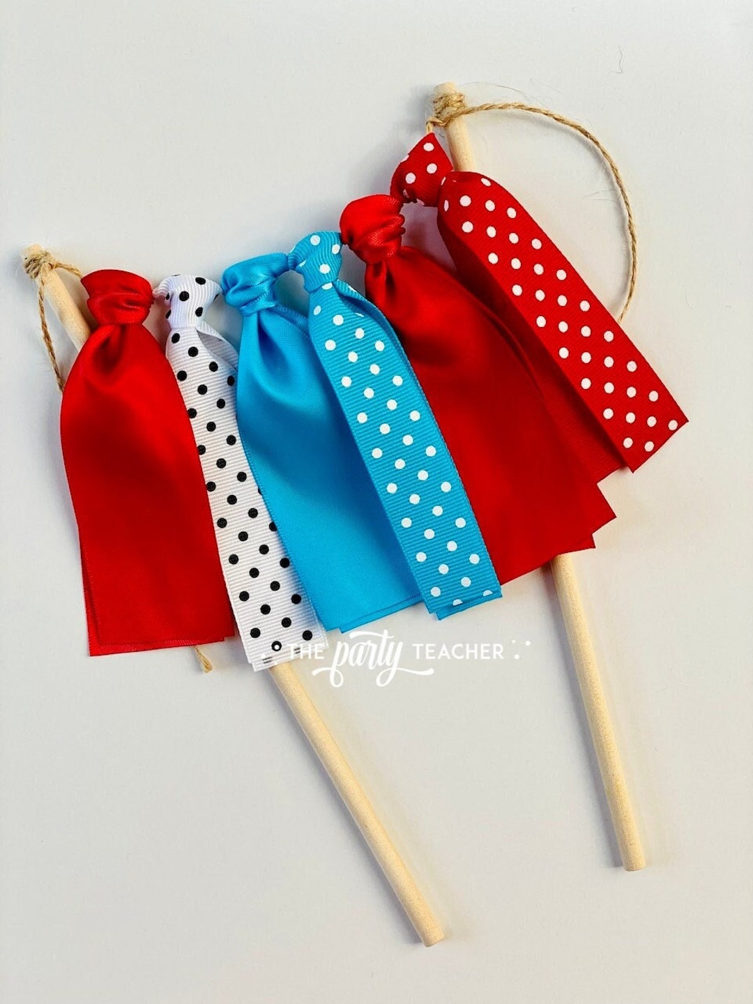 Red Aqua Cake Topper, Ribbon Cake Topper, Bunting Cake Topper, Red Aqua ...