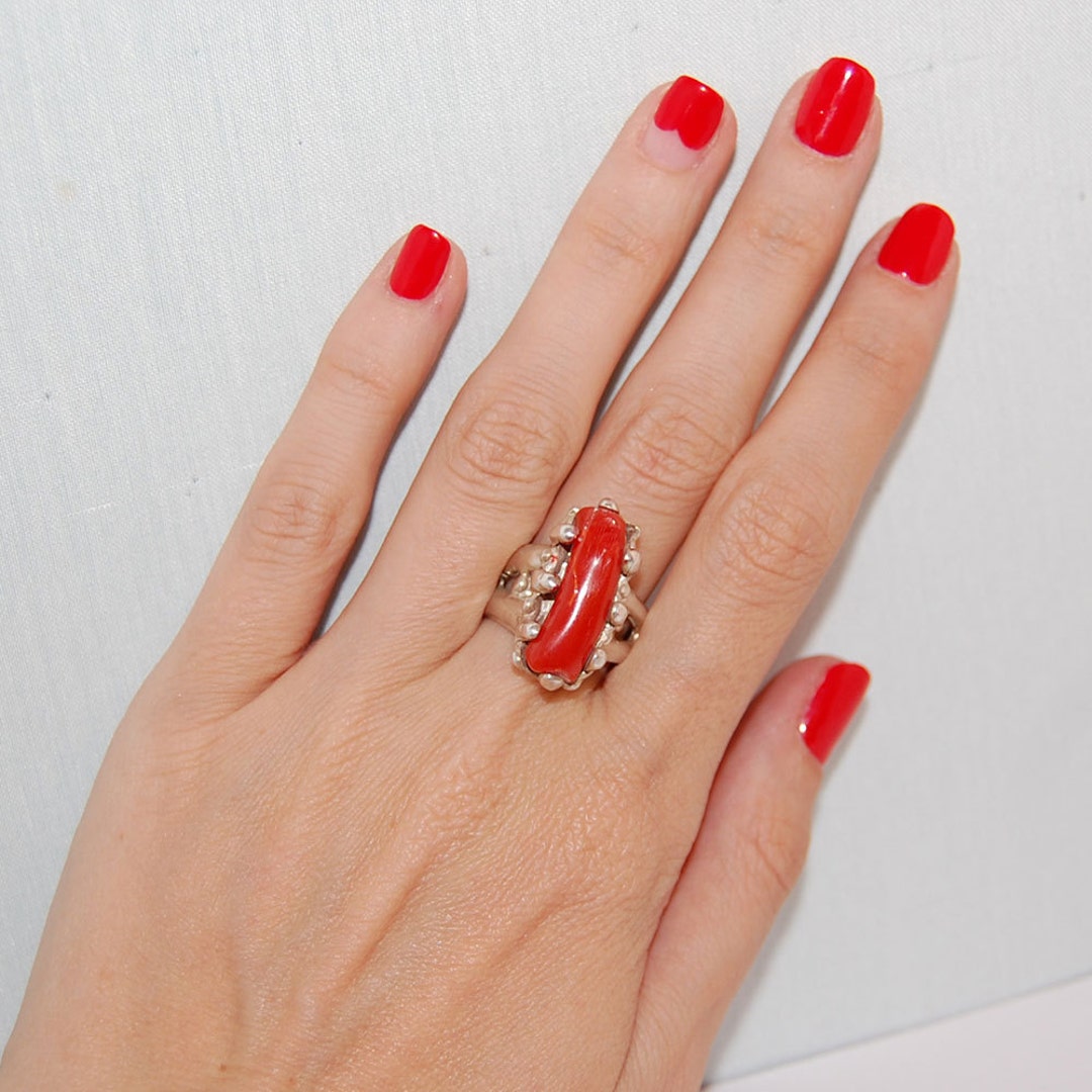 Authentic Red Coral Ring, Gift for Her, Unique Red Coral Ring, Kreitto ...