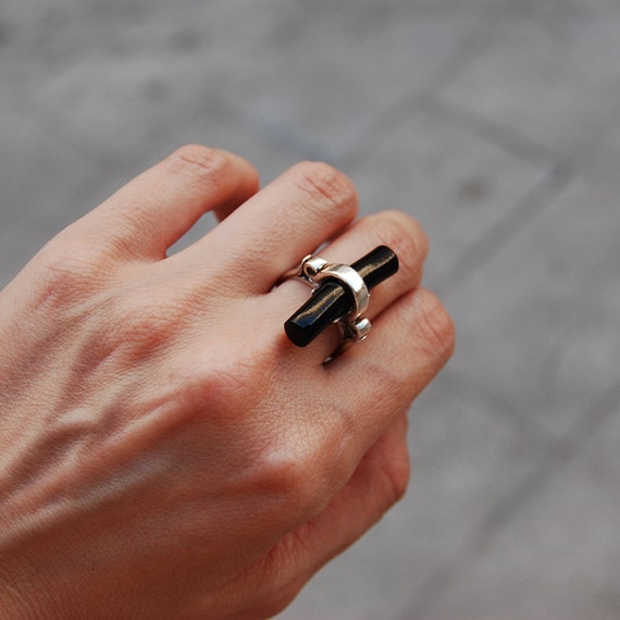 Black Coral Ring Kreitto Jewels Scrolls Ring Handmade Jewels Sterling Silver Ring Handmade in Greece Statement Ring Authentic Coral