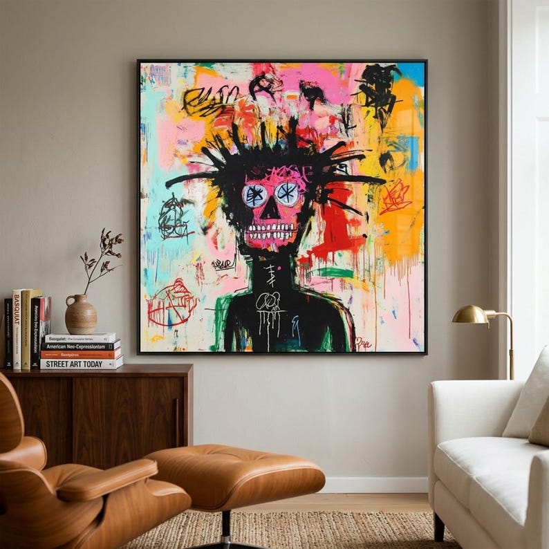 Abstract Skull Fine Art Colorful Crown Skeleton Picture Handmade Large ...