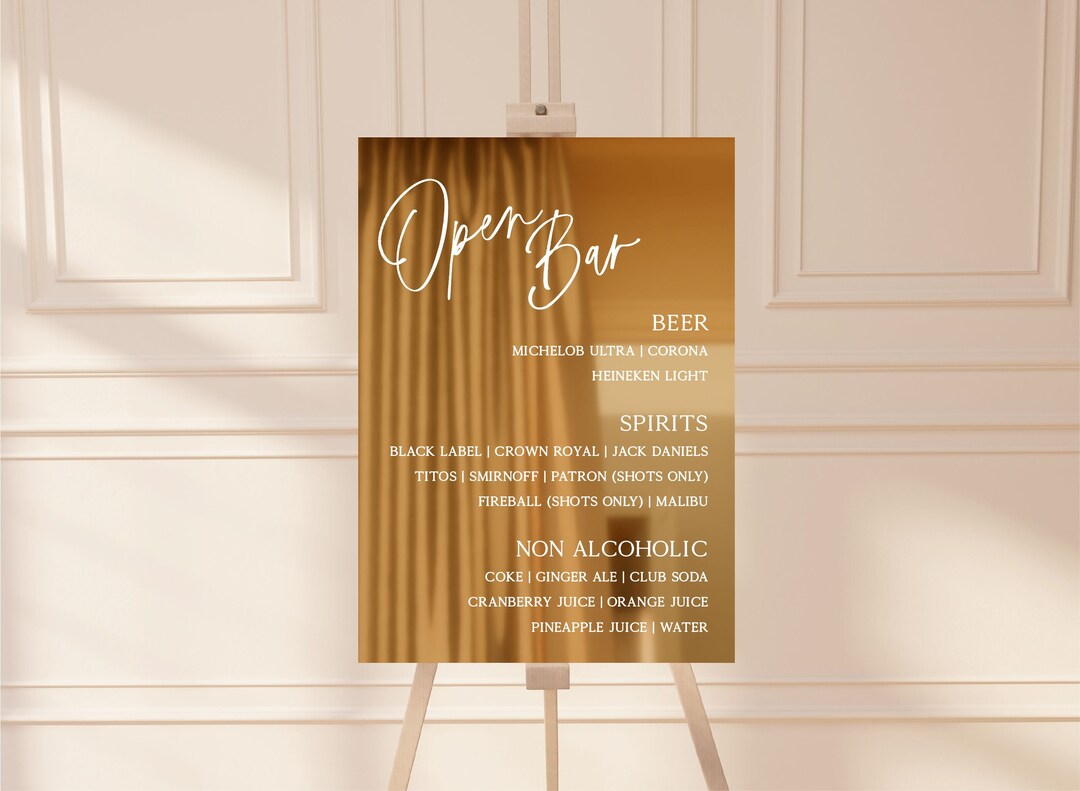 Open Bar Menu Mirror Acrylic Wedding Sign | Mirror Welcome Wedding Sign ...