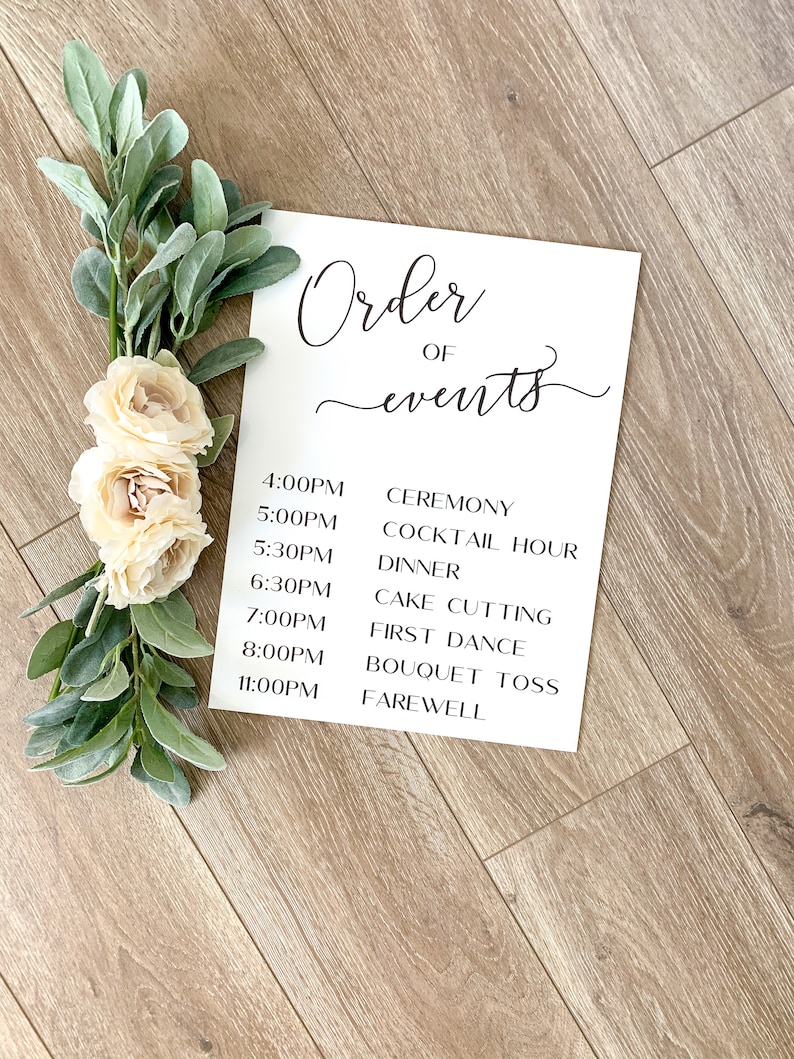 Order of Events Acrylic Sign Wedding Timeline Acrylic Sign - Etsy