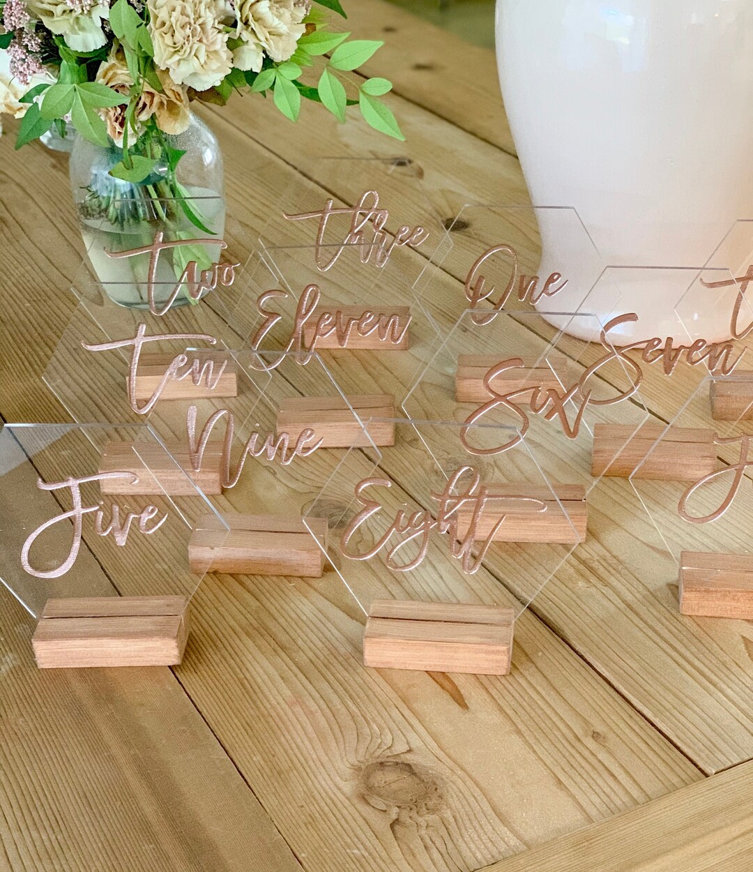 Rose Gold Hexagon Table Number, Acrylic Wedding Table Number, Geometric ...