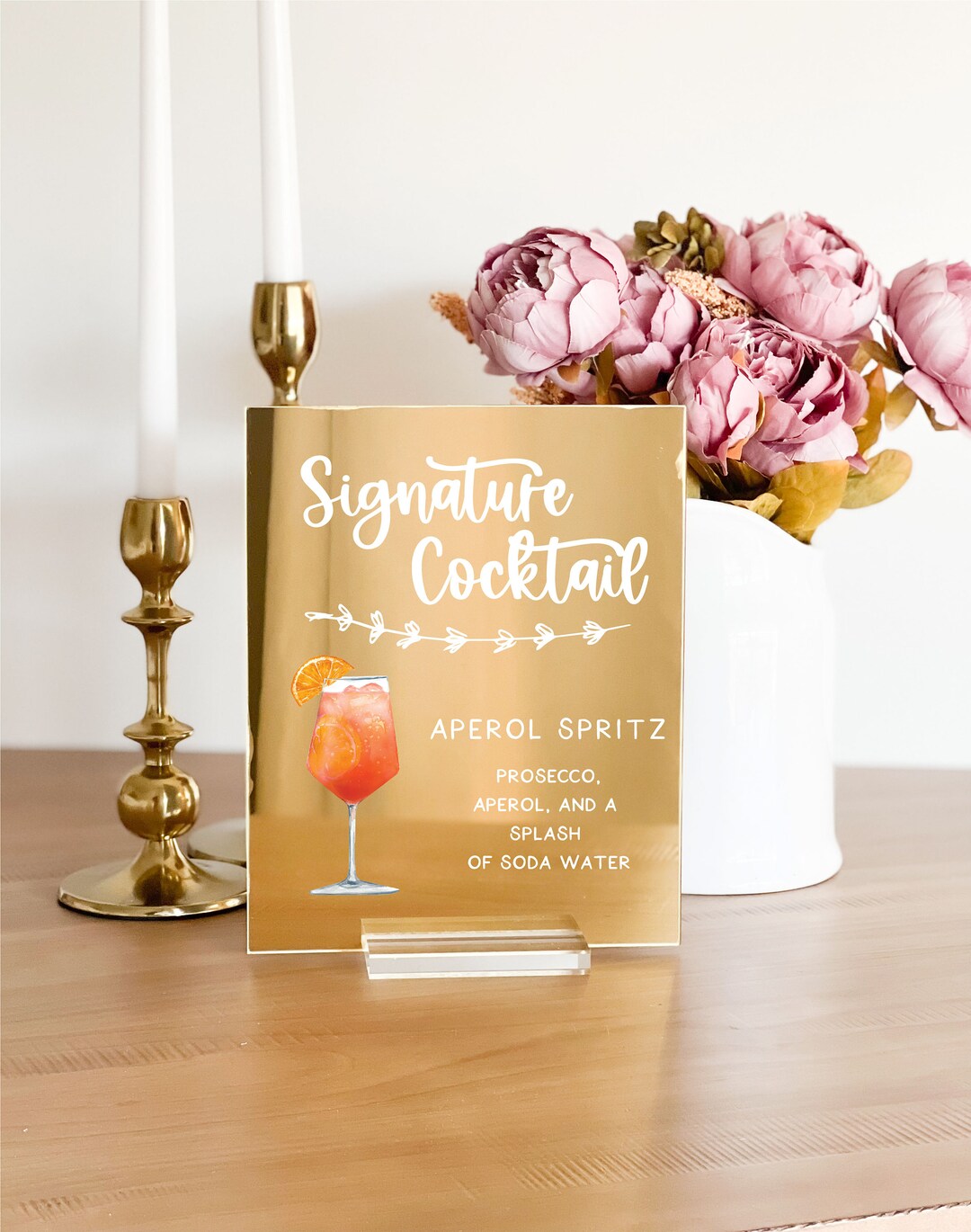 Signature Cocktail Mirror Acrylic Sign } Bar Menu Modern Calligraphy ...