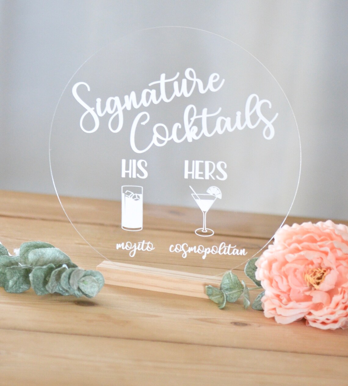 Signature Cocktails Freestanding Acrylic Sign Bar Menu Round | Etsy