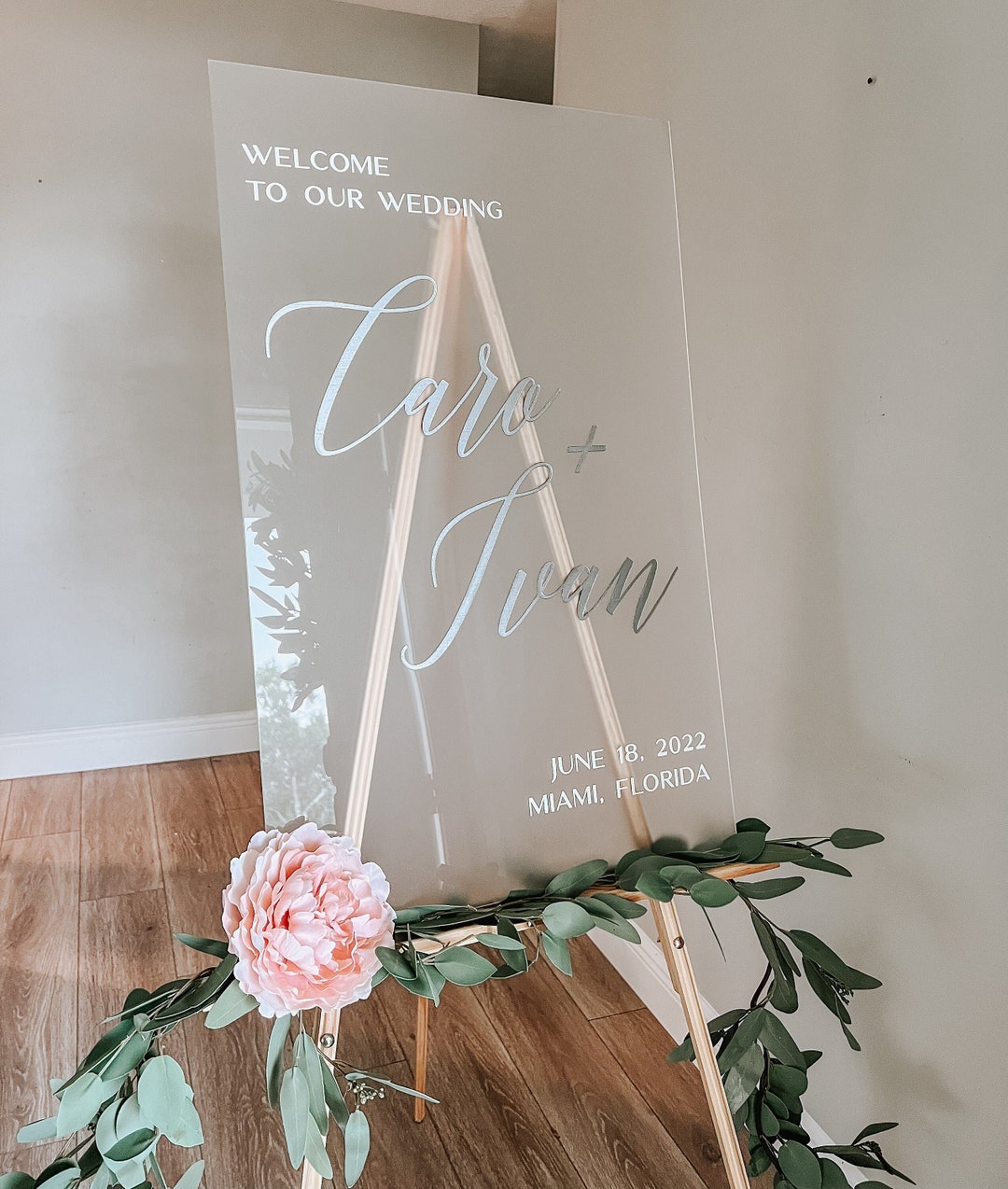 Large Welcome Sign | Engraved Metallic Names | Welcome Acrylic Sign ...