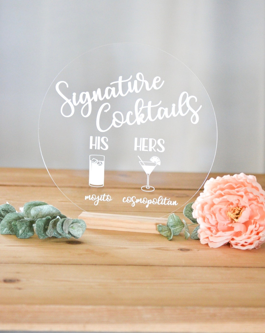 Signature Cocktails Freestanding Acrylic Sign Bar Menu Round - Etsy