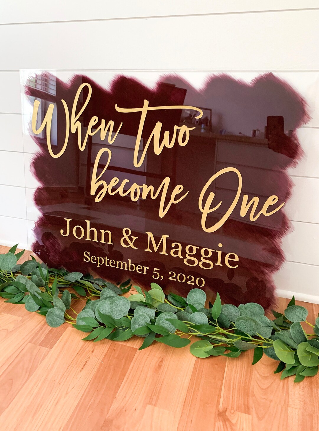 When Two Become One Wedding Sign, Acrylic Welcome Sign, Brushed Back ...