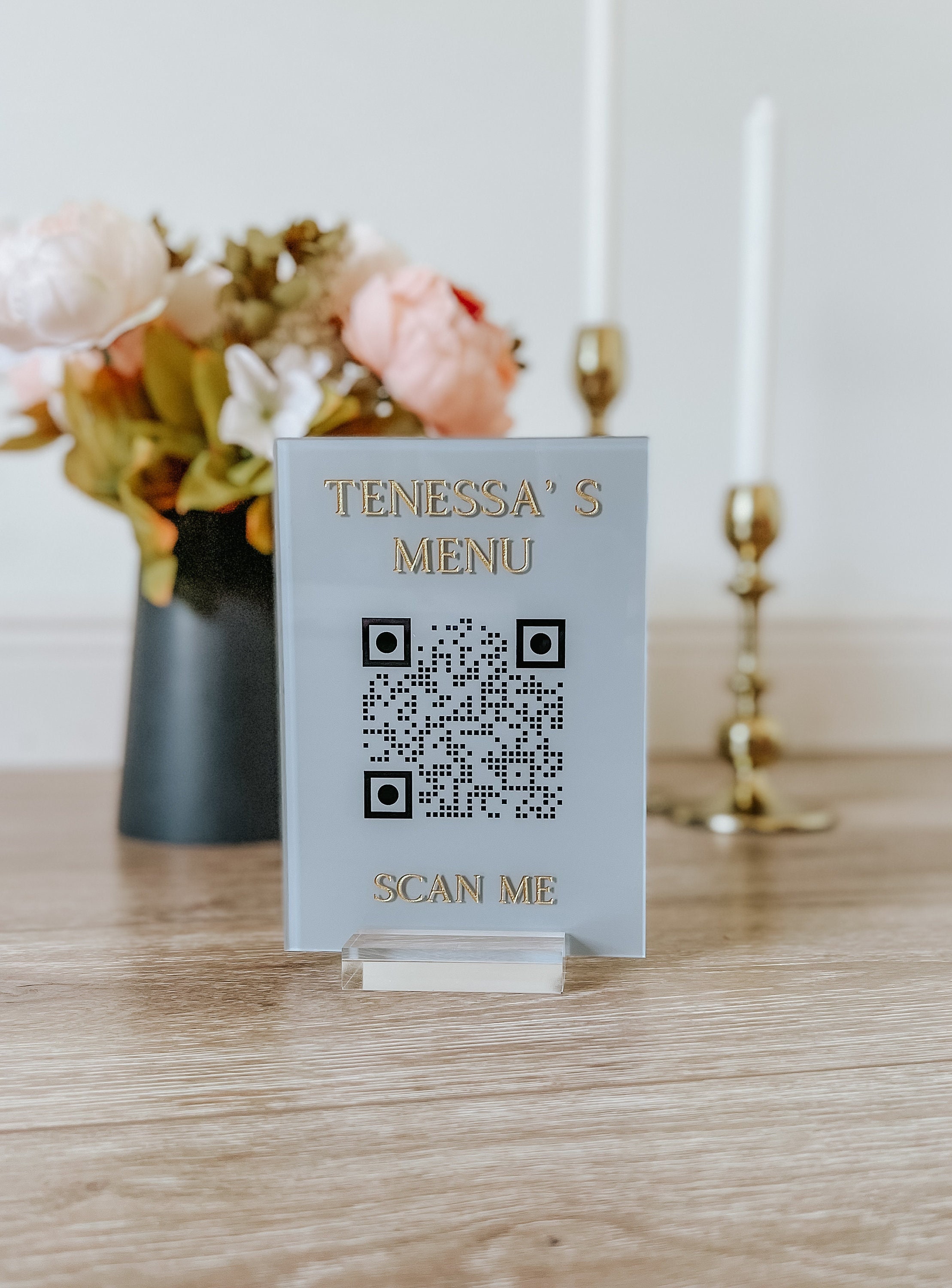 Acrylic QR Code Table Sign | Business QR Code Sign | Modern Calligraphy ...