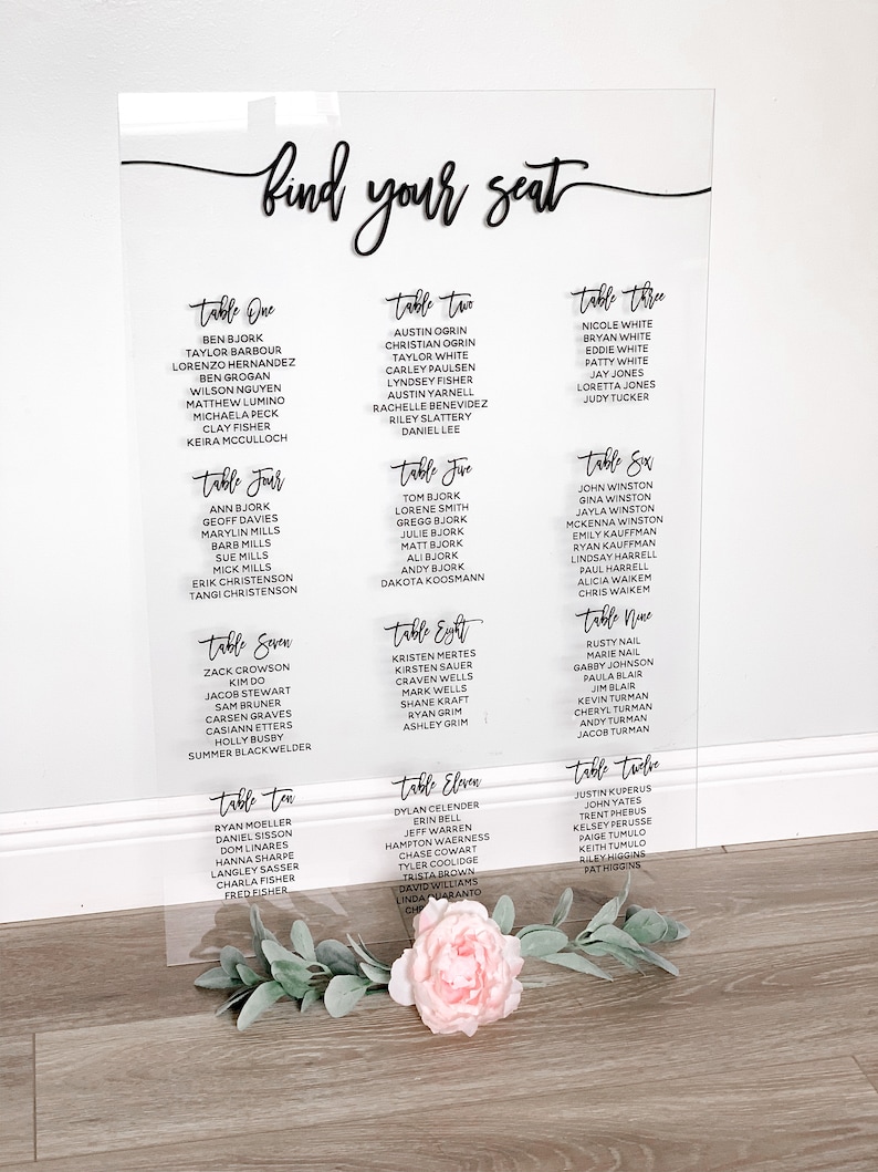 Acrylic Seating Chart, Find Your Seat, Acrylic Wedding Sign, Custom ...