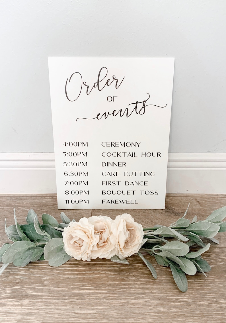Order of Events Acrylic Sign Wedding Timeline Acrylic Sign - Etsy