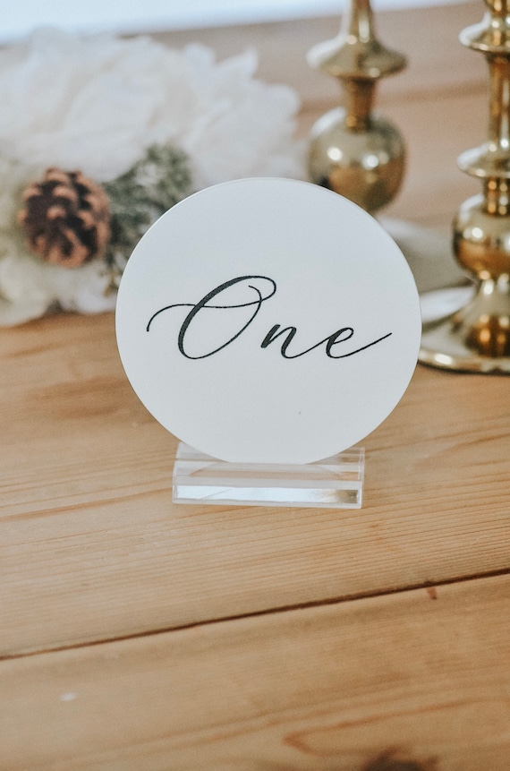 White Acrylic Round Table Number With Stand 5 Round - Etsy