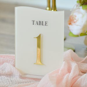 Modern 5x7 Acrylic Table Number With 3D Gold Letters | Neutral Elegant ...