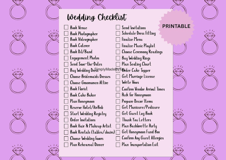 Wedding Planning Checklist (printable) - Etsy
