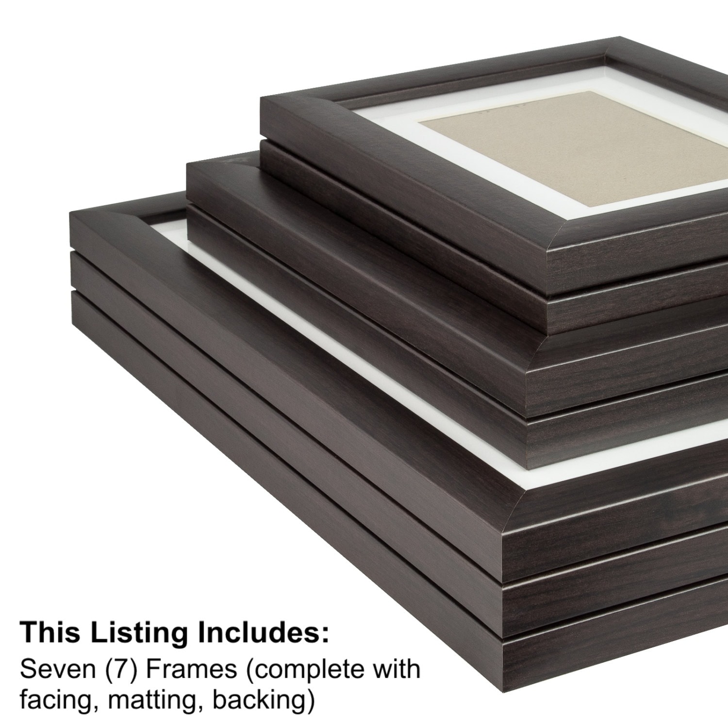 Seven Piece Walnut Picture Frame Set White Display Mats - Etsy