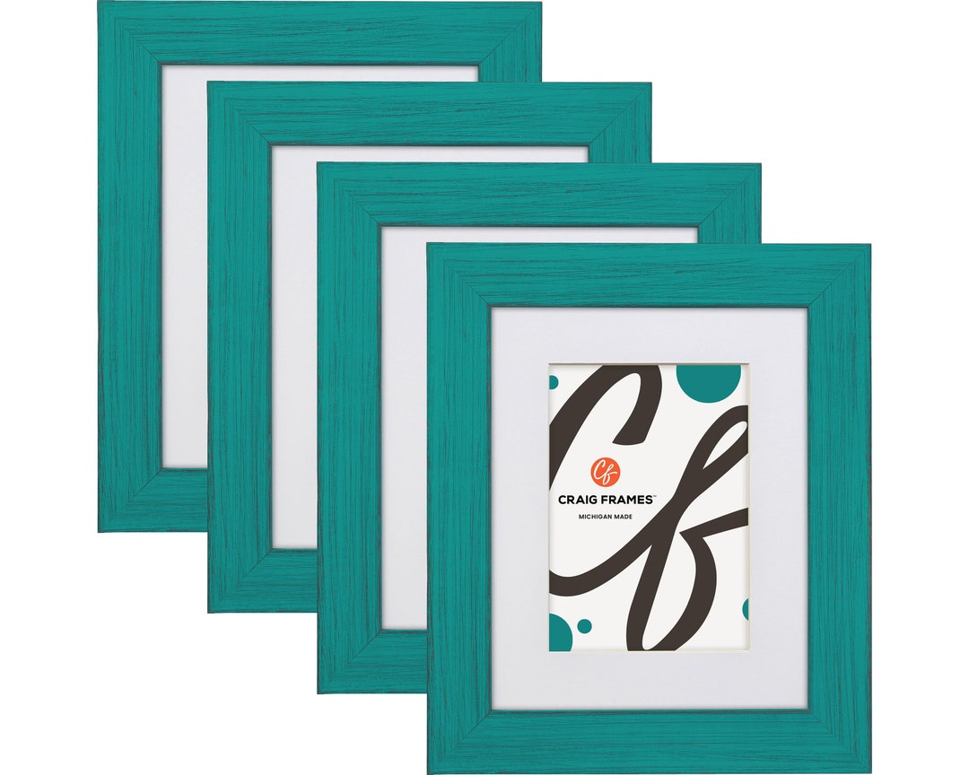 Jasper, Rustic French Teal Picture Frame With Single Opening White Mat ...